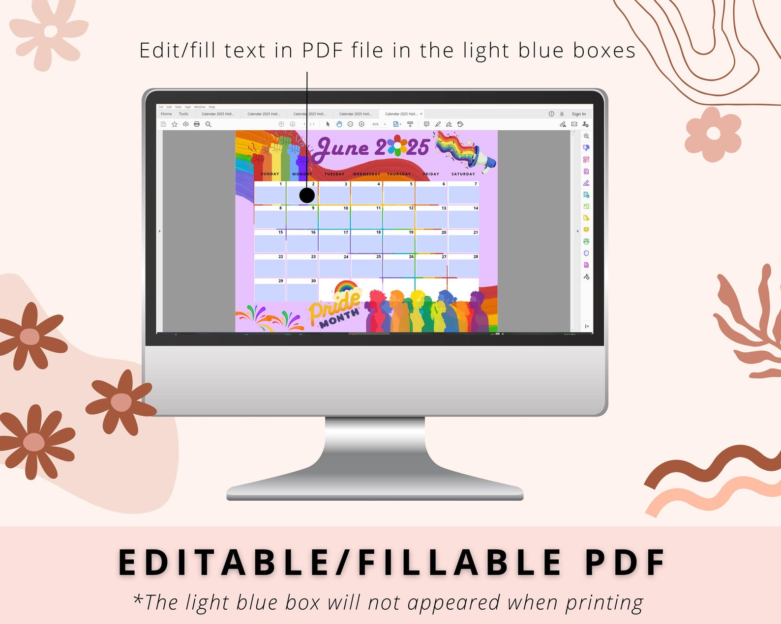 Editable June 2025 Calendar Printable, LGBT, Pride Month, Queer ...