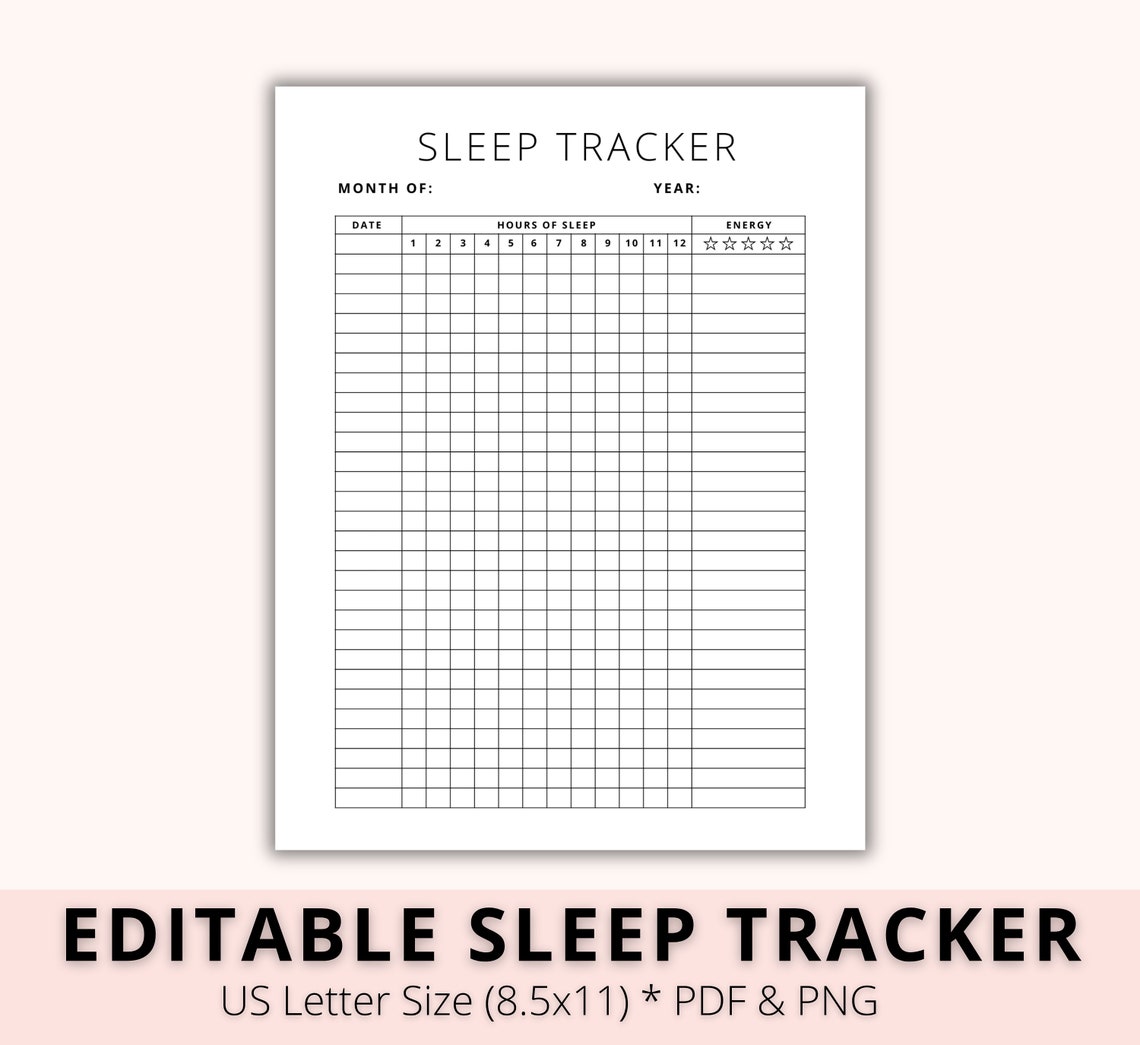 Editable Sleep Tracker Printable, Monthly, Daily Sleep Journal, Sleep ...