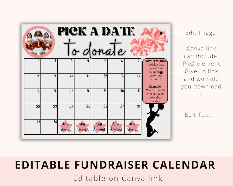 Cheer Pick a Date to Donate Editable Canva Fundraiser Donate - Etsy Canada