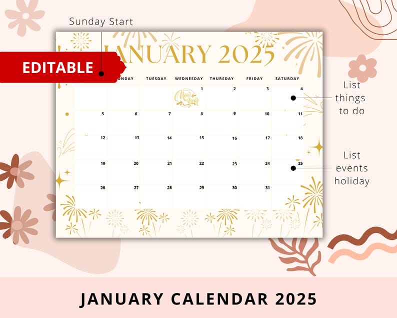 Editable January 2025 Calendar, Holiday Calendar 2025, Academic Planner ...