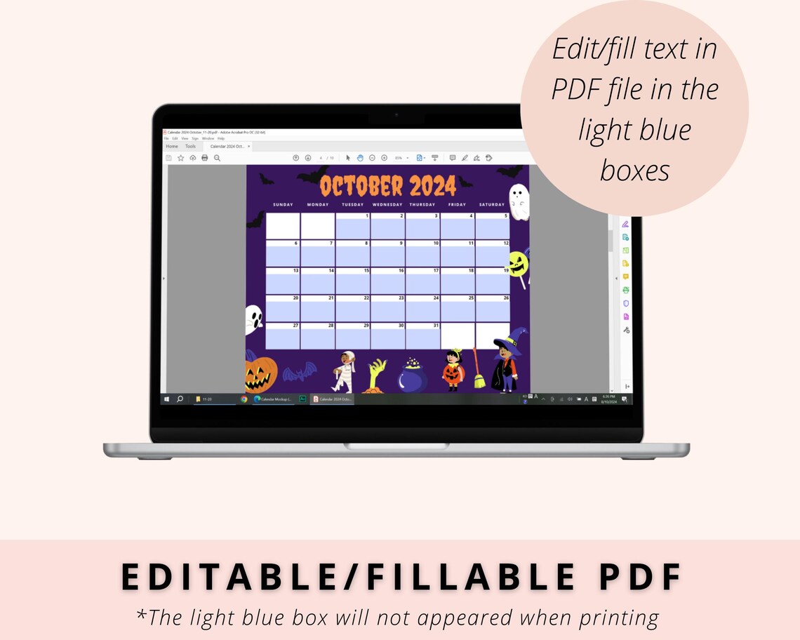 Editable October 2024 Calendar, Halloween 2024 Calendar, Kid Calendar ...