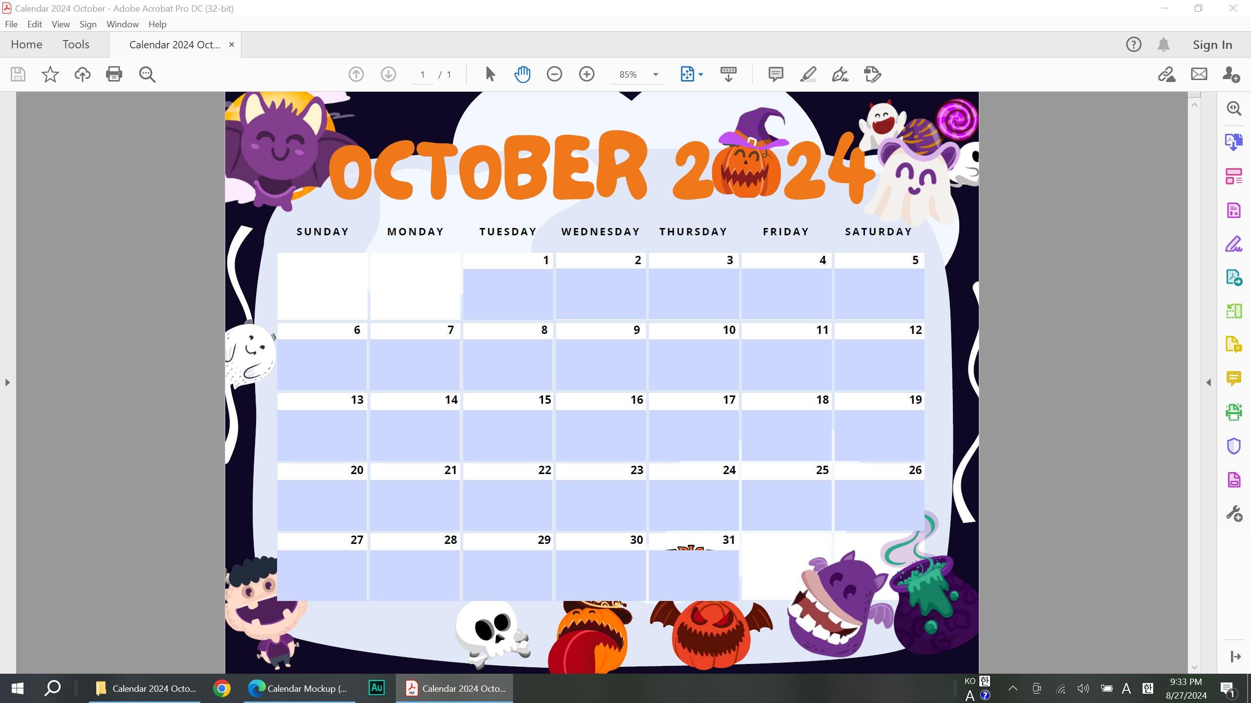Editable Halloween 2024 Calendar, October 2024 Calendar, Spooky Season ...