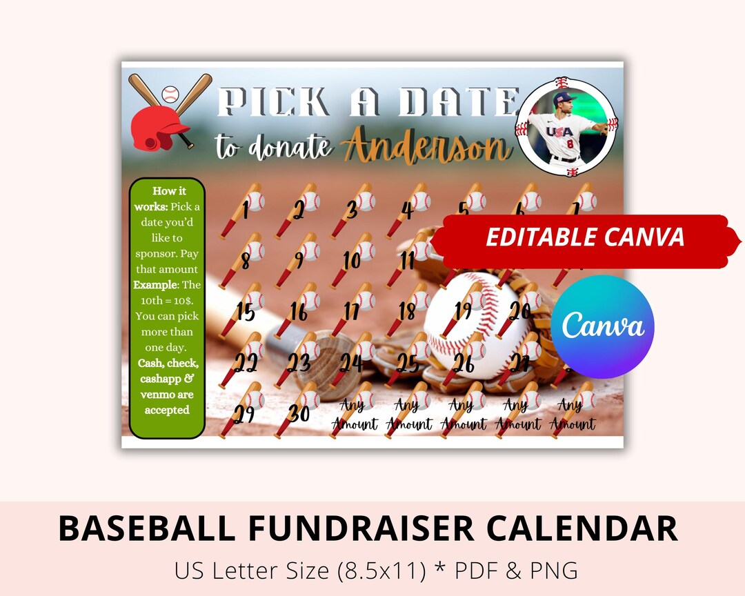 Editable Baseball Pick a Date to Donate, Black Out My Board, Pay My ...