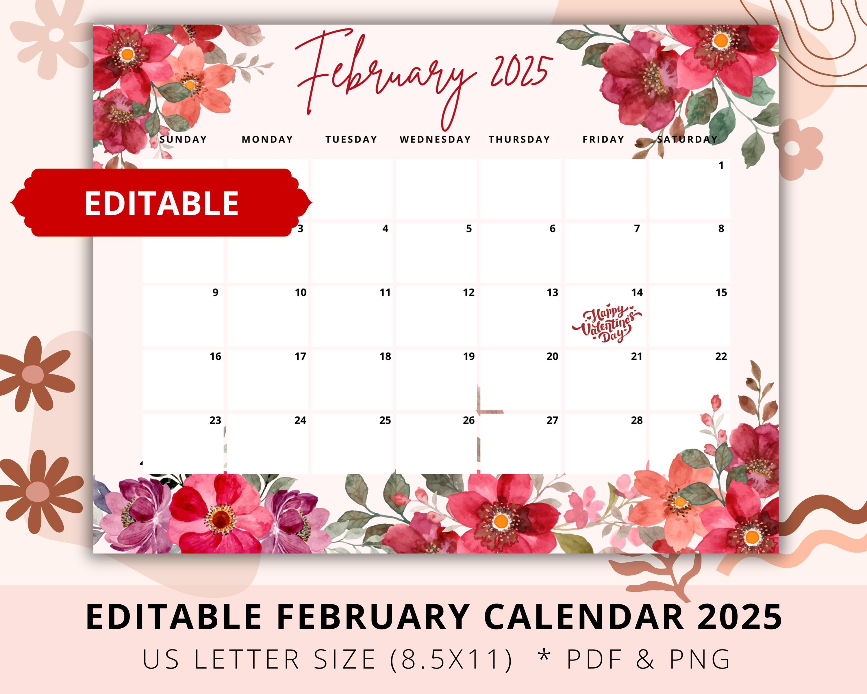 Editable February Calendar 2025, Valentine Planner 2025, Homeschool ...