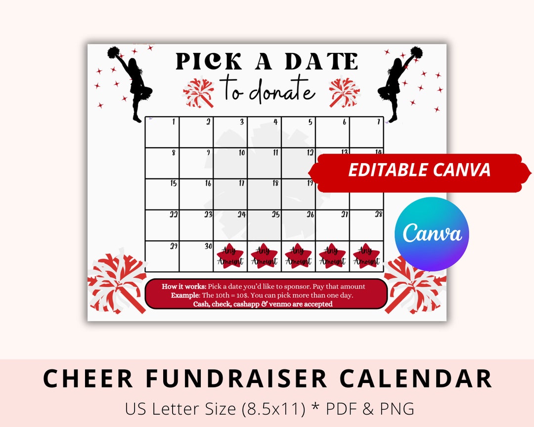 Editable Cheer Pick a Date to Donate, School Cheer Fundraiser, Black ...