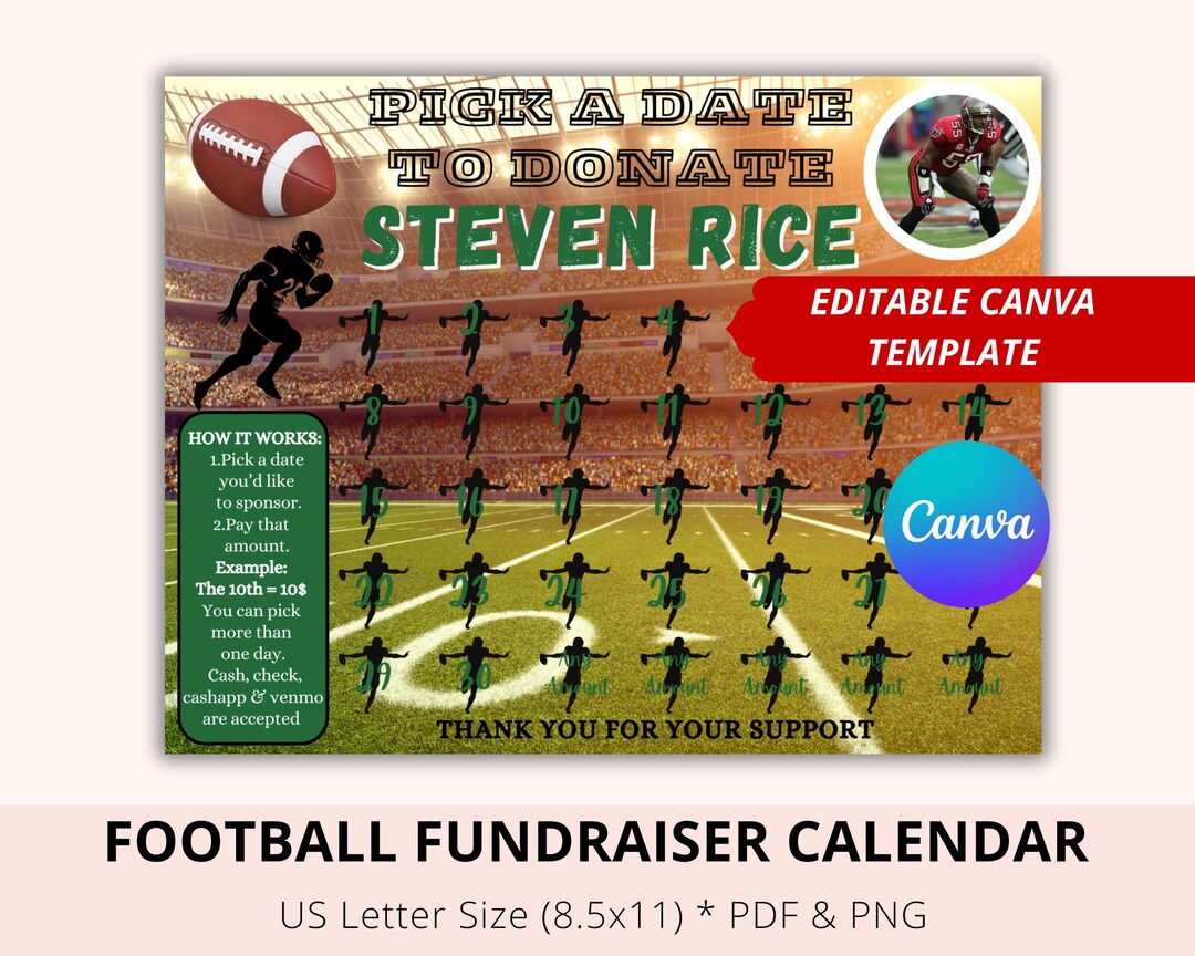 Editable Football Pick a Date to Donate, Black Out My Board, Help to ...