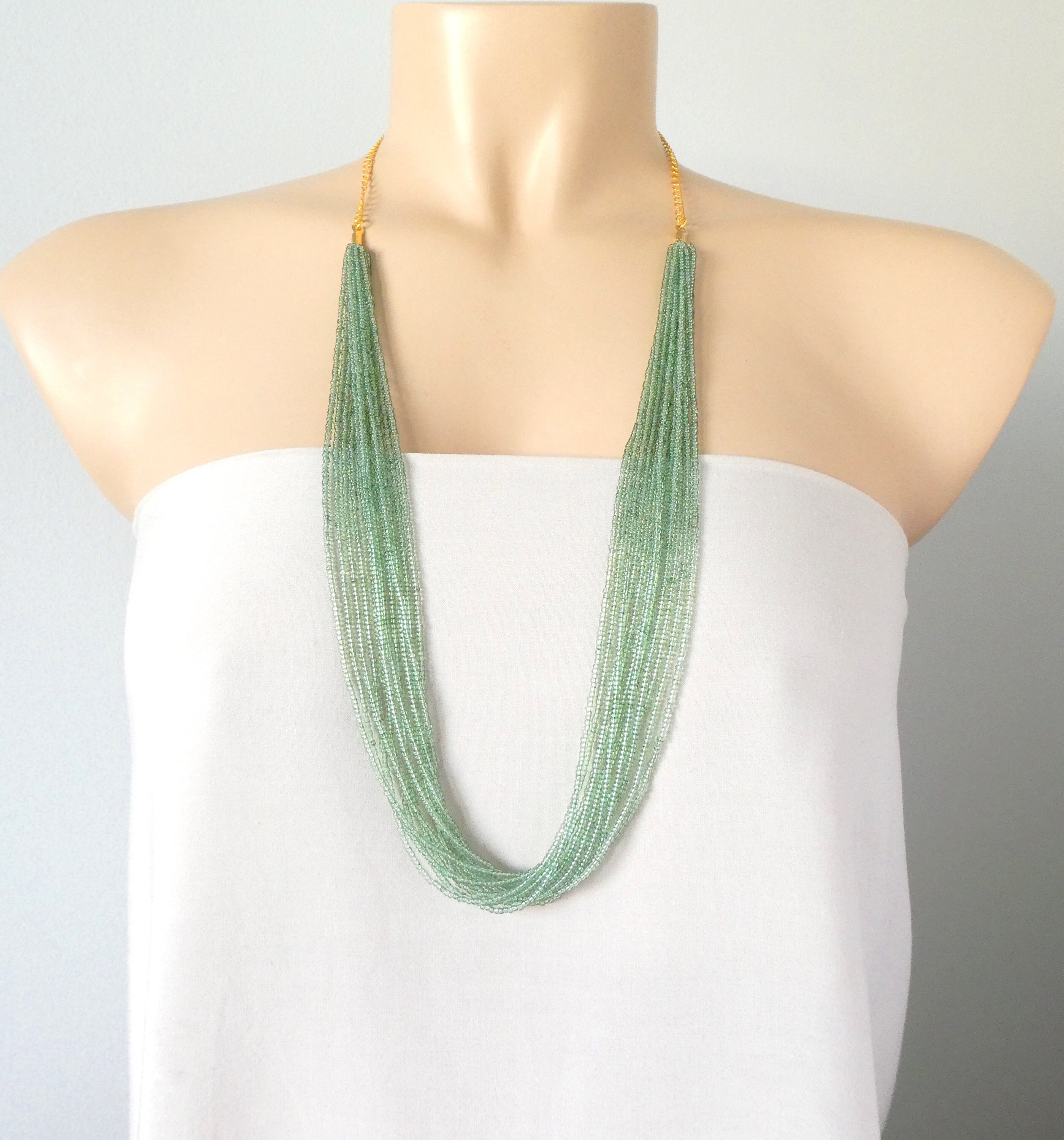 Green Beaded Necklace, Beaded Boho Necklaces for Women, Sage Green ...