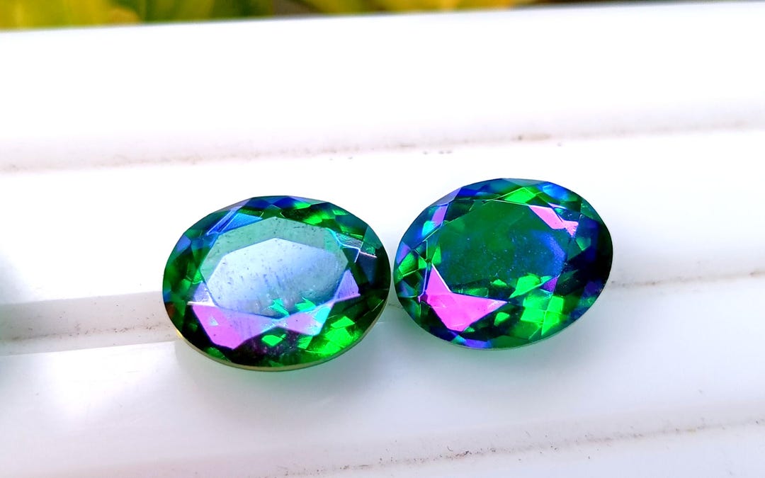 Peacock Quartz Gemstone: Faceted Oval Blue-green Doublet (12x16mm) - Etsy