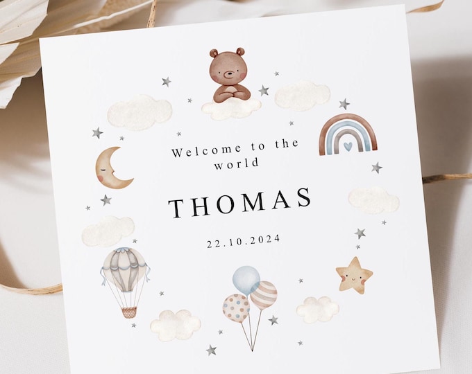 Personalised New Baby Boy Card | Welcome to the World Card |special ...