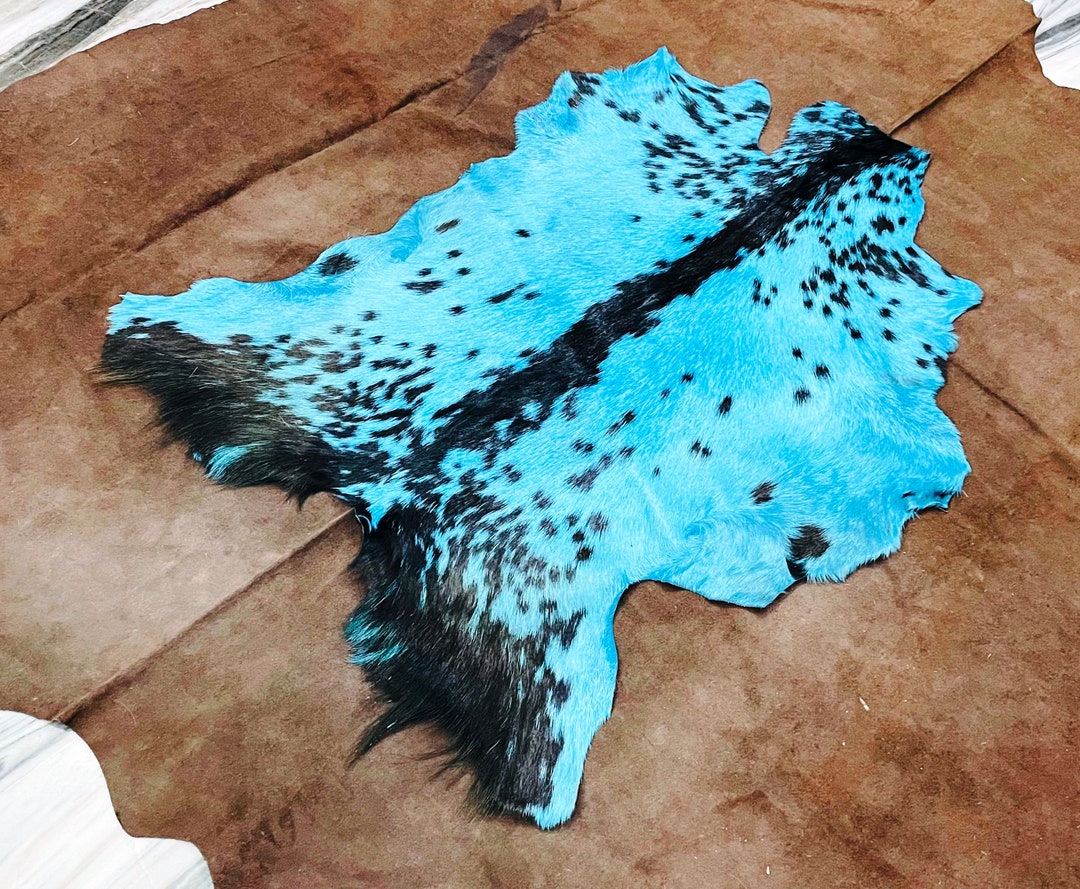 Goat Fur Rug Rustic Blue and Black bright Colorful Goat Hide Rug Shag ...