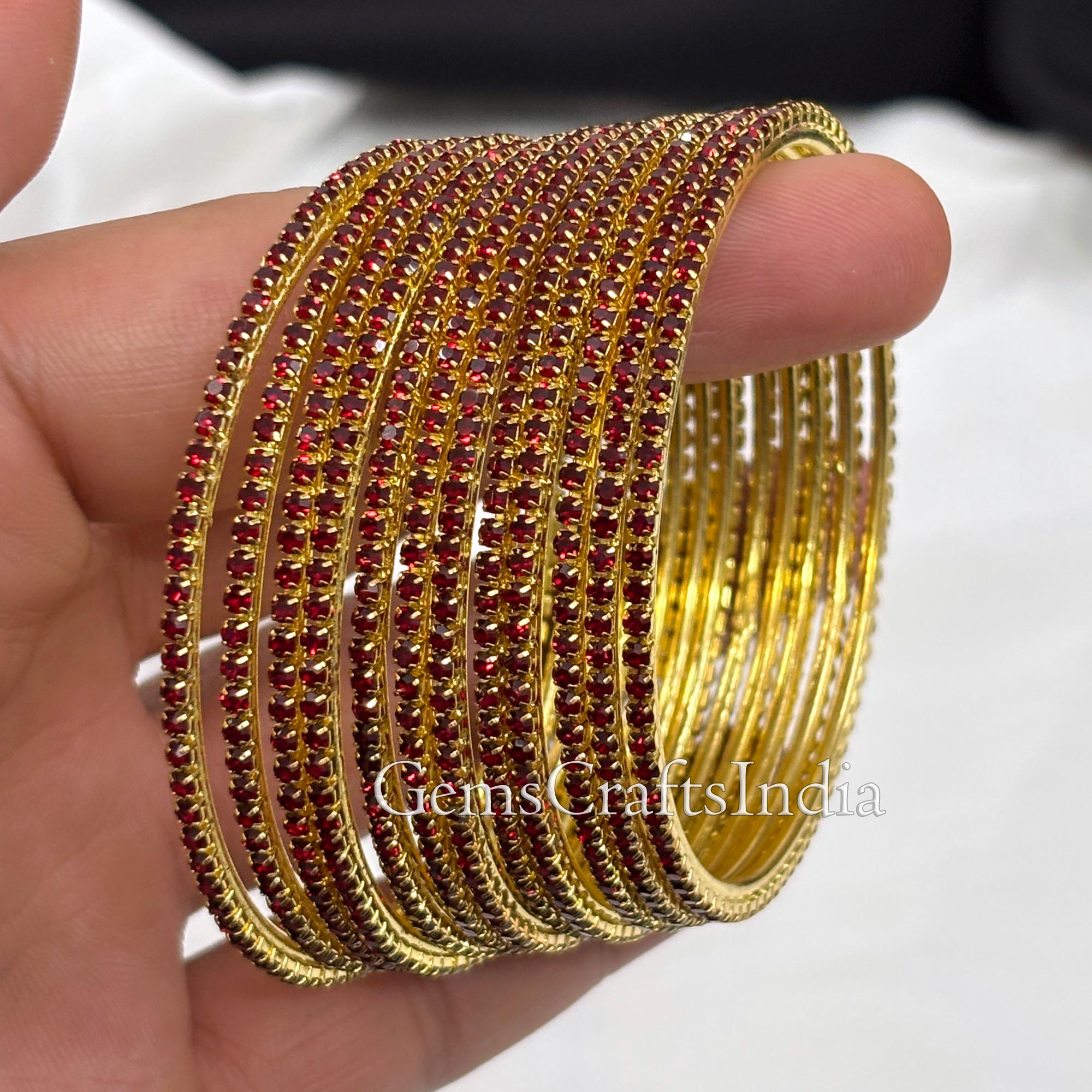 Gold Finish Maroon Bangles/ Cubic Zirconia Bangles Bracelet/indian ...
