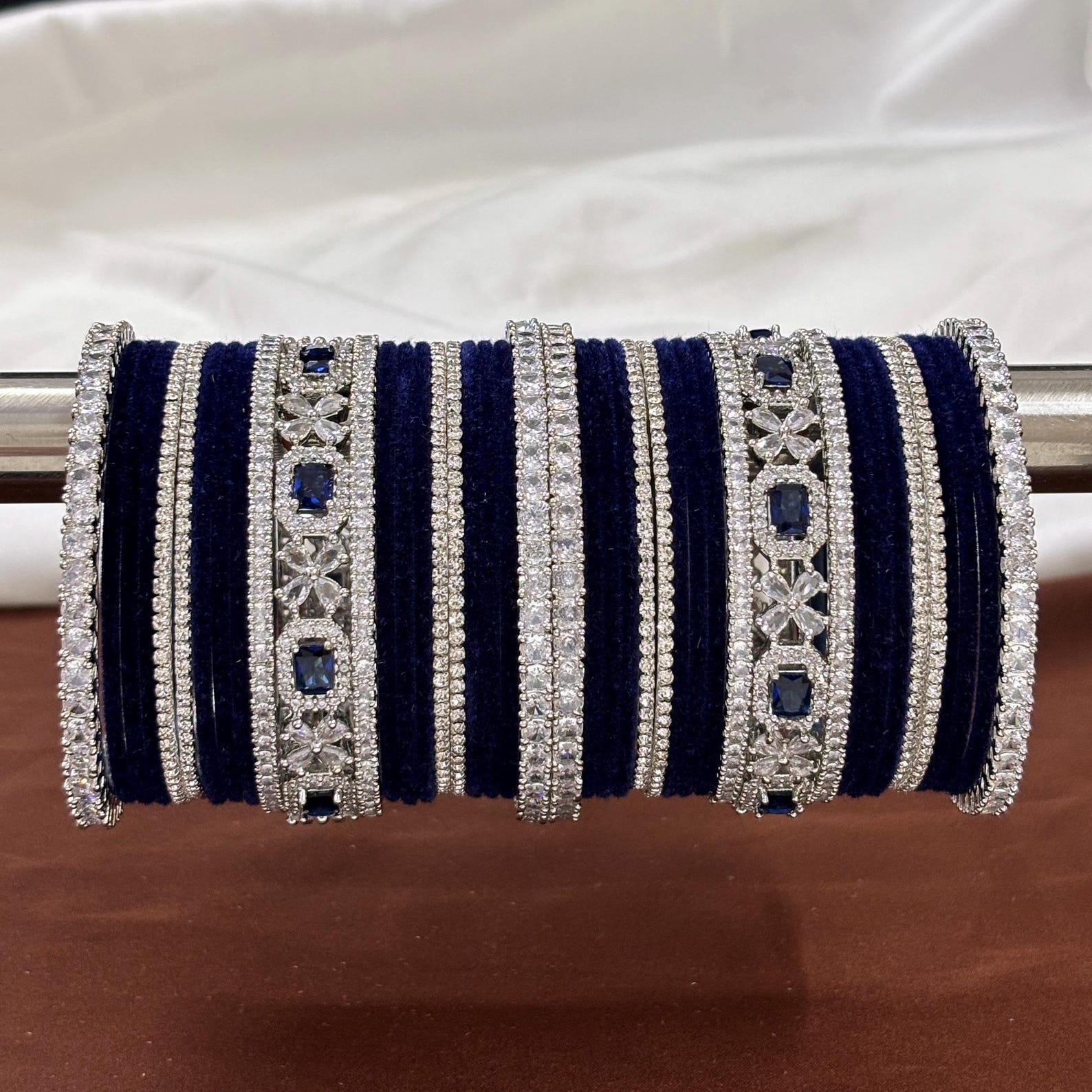 Velvet CZ Diamond Bangle Set, Silver American Diamond Bangle, Indian ...