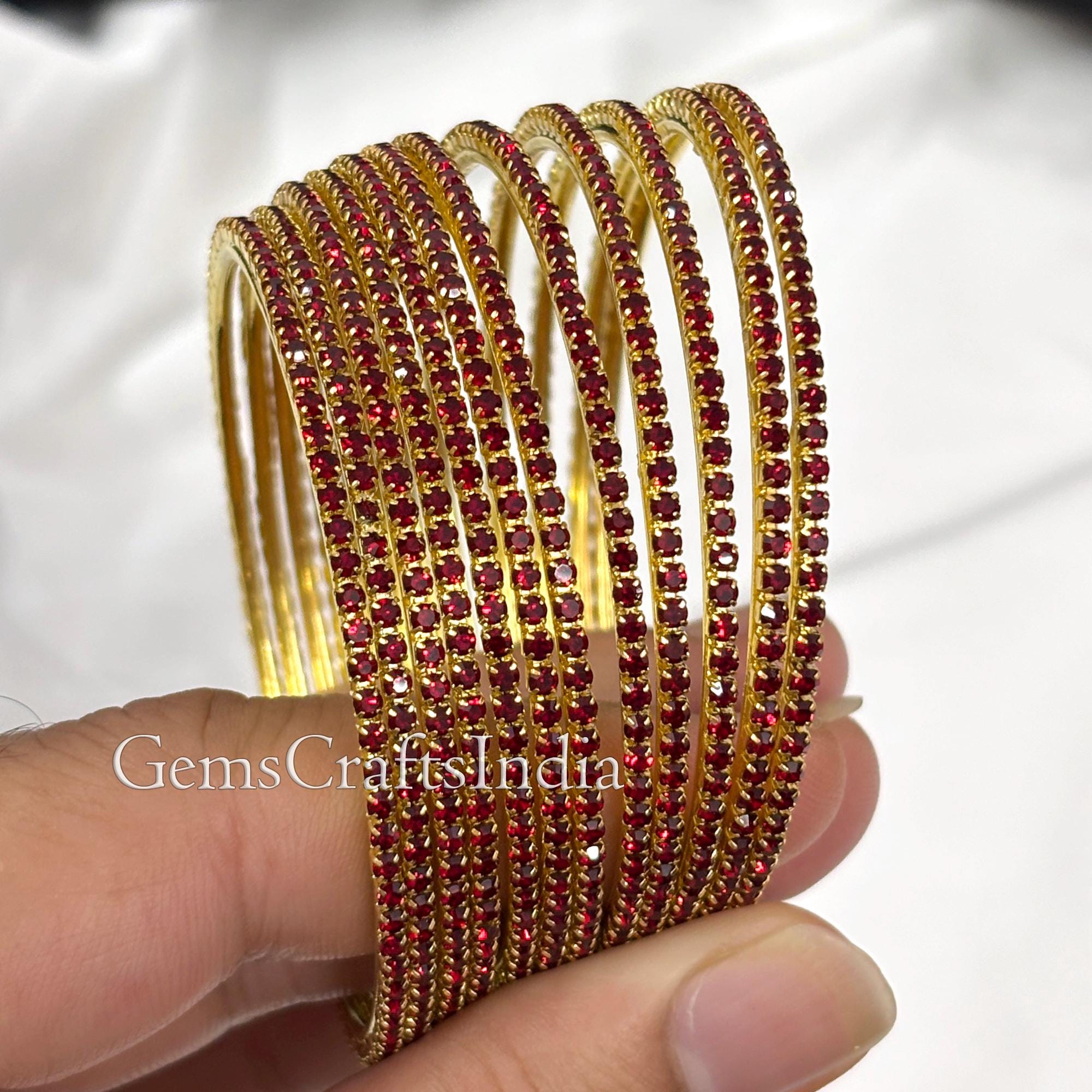 Gold Finish Maroon Bangles/ Cubic Zirconia Bangles Bracelet/indian ...