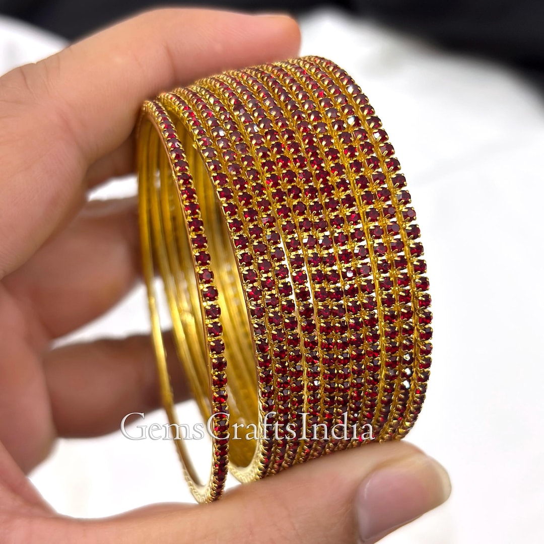 Gold Finish Maroon Bangles/ Cubic Zirconia Bangles Bracelet/indian ...