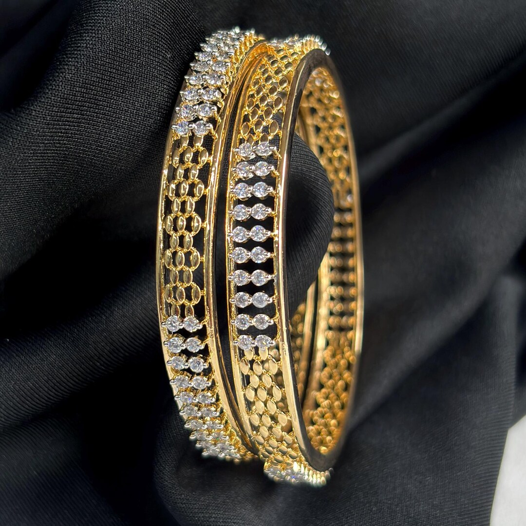 Gold Finish CZ Stone Bangles/ Diamond Bangle Set/ Zirconia Bracelet ...