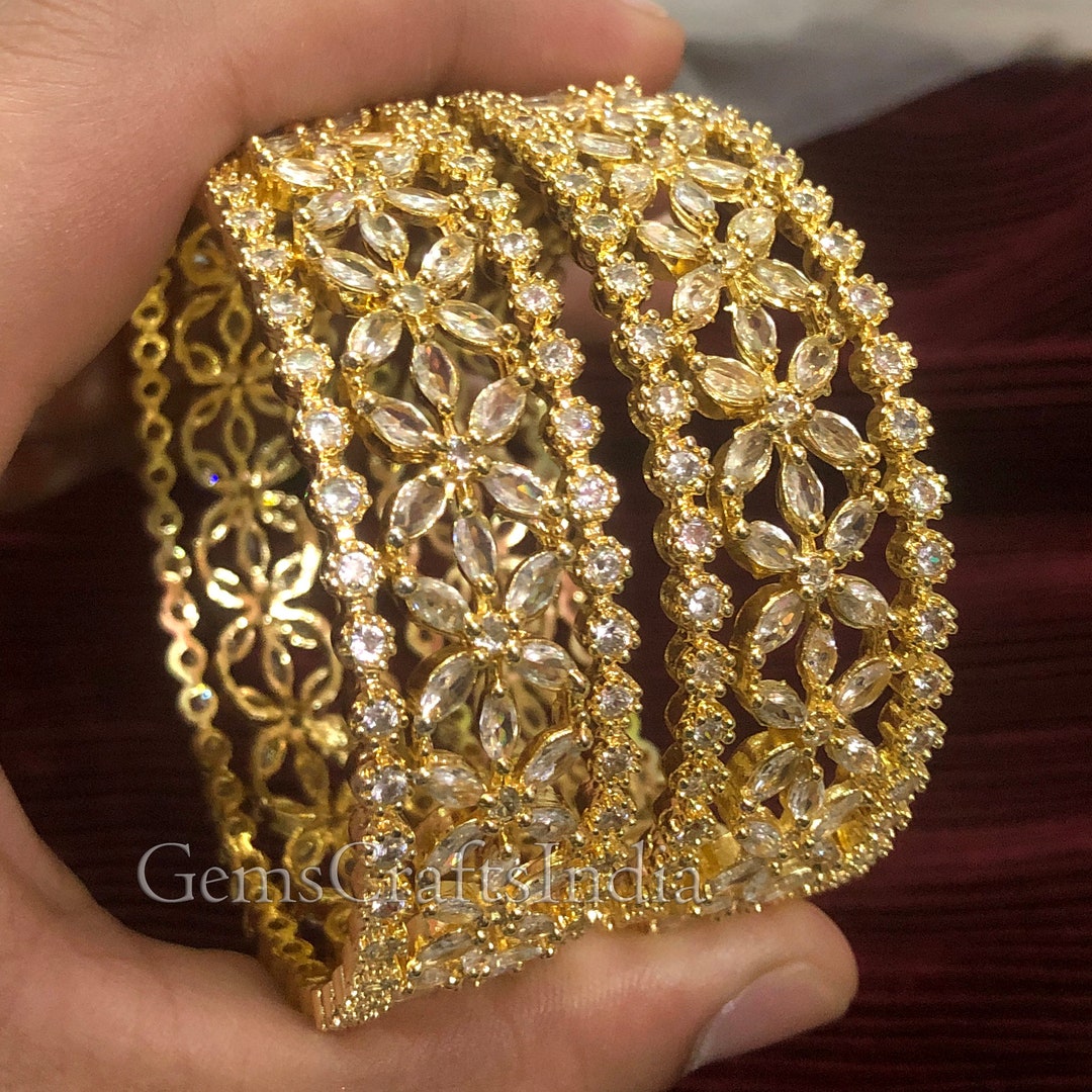 Indian Gold Finish Bracelets/bangles/ 6 Pcs Set American Diamond ...