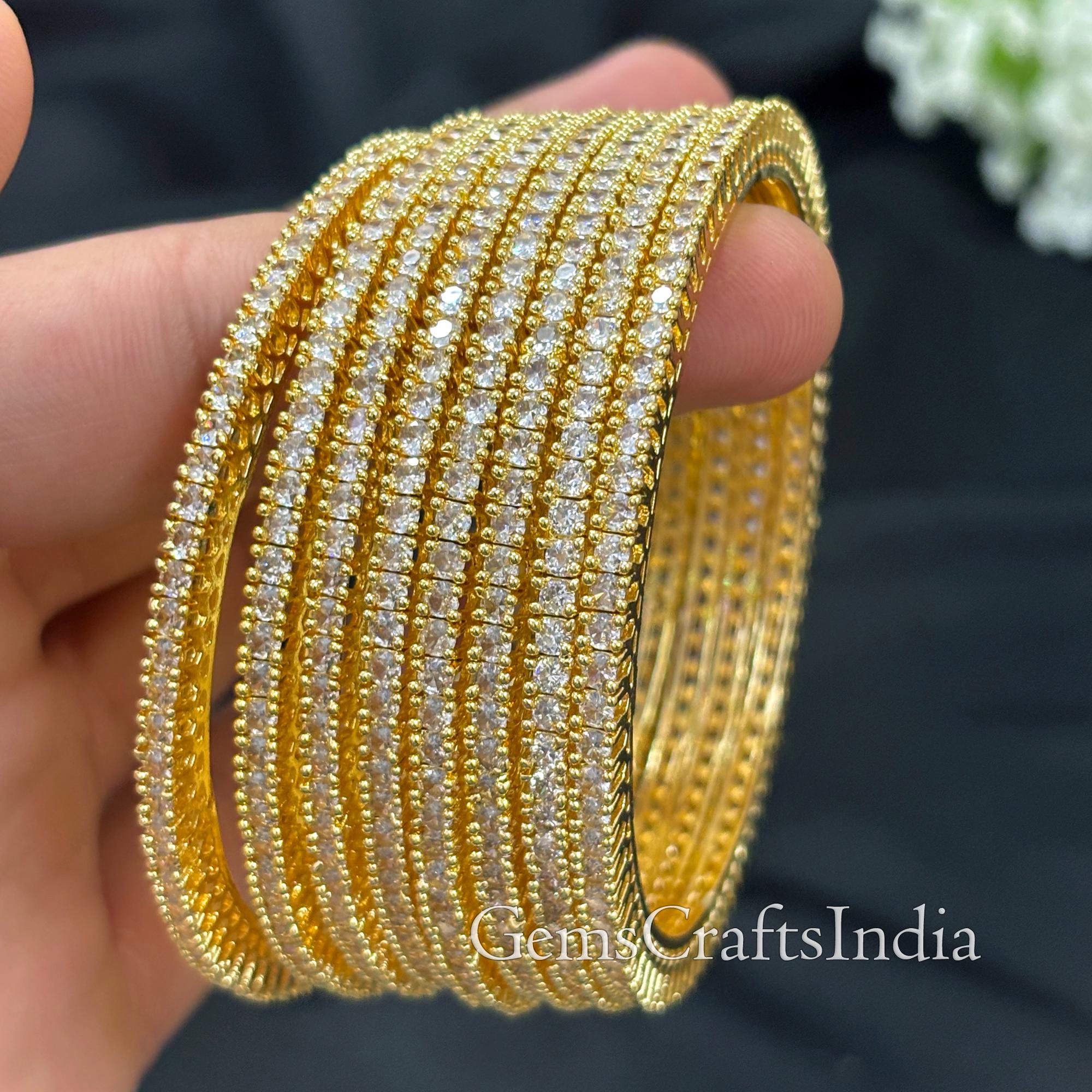 Indian Gold Finish Bangles Set/bollywood Style Bangle/american Diamond ...
