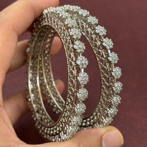 Silver American Diamond Pacheli Bangle/bracelet Jewelry/silver Finish ...