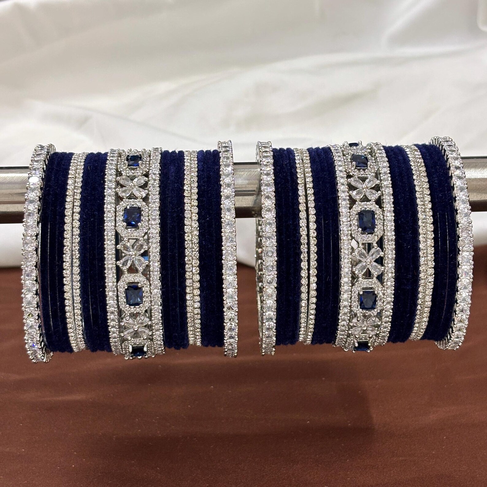 Velvet CZ Diamond Bangle Set, Silver American Diamond Bangle, Indian ...