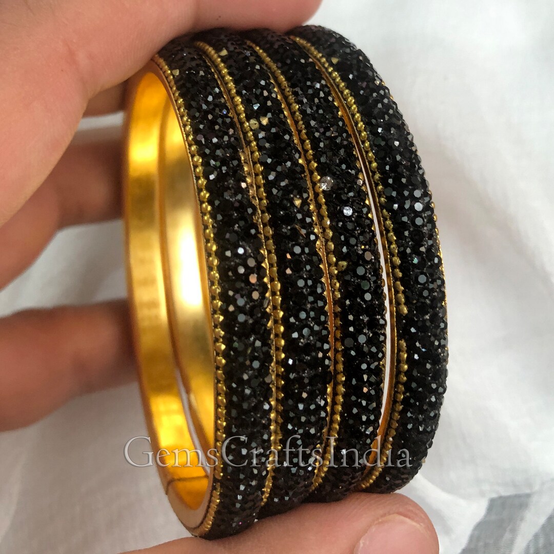 Indian Kundan Bangles/bracele/ Black Bangles Set/bridal Bangles/wedding ...