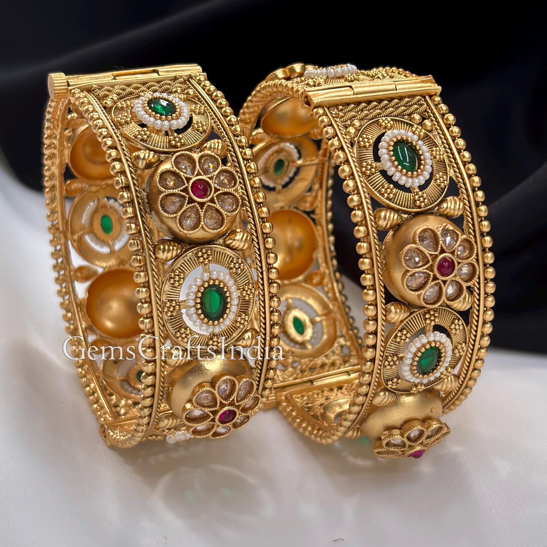 Rajwadi Polki Bangles/bridal Bangles Bracelets/ South Indian Bangles ...