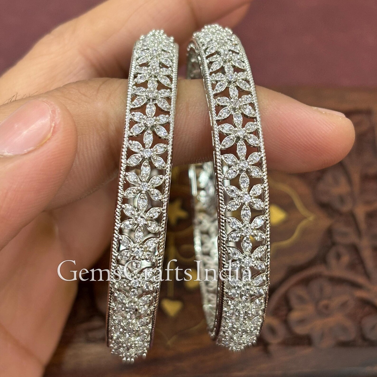 CZ Bangles/silver Bangle/indian Silver American Diamond Bangle/indian ...