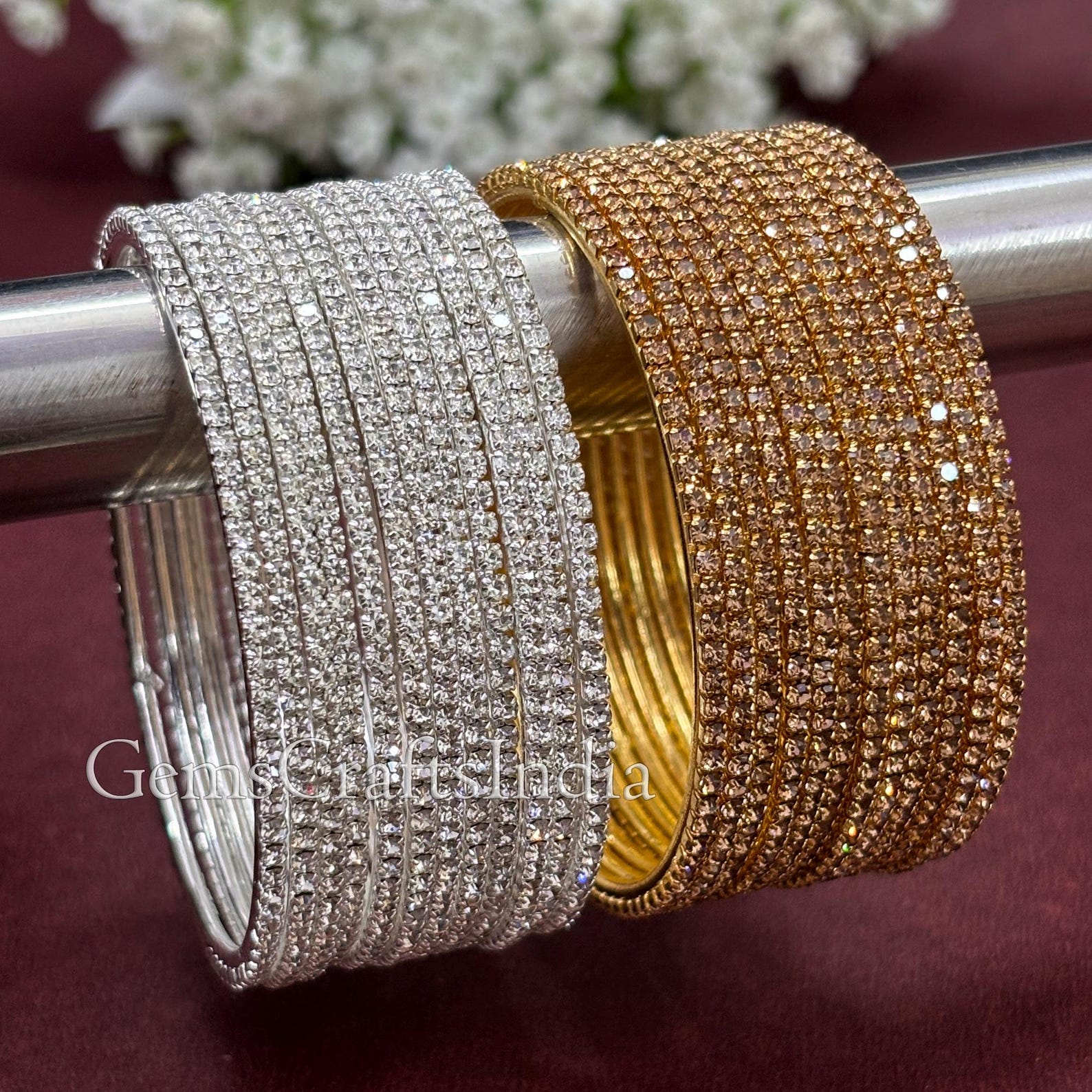 Indian Gold Finish Bangles Set/american Diamond Bangles/antique Gold ...