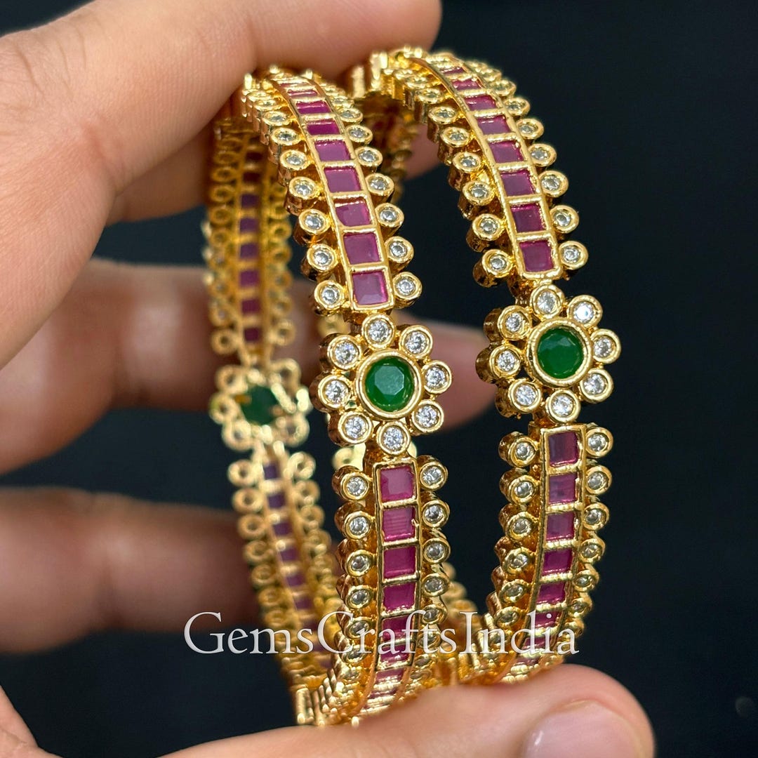 CZ Stone Bangle/american Diamond Bangle Set /golden CZ Bangles/bracelet ...