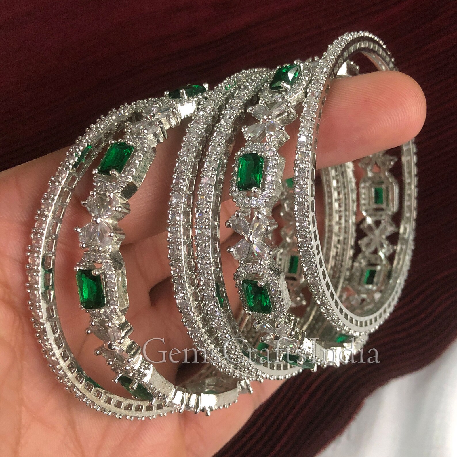 Silver American Diamond Bangle/bracelet Indian Jewelry/silver Finish ...