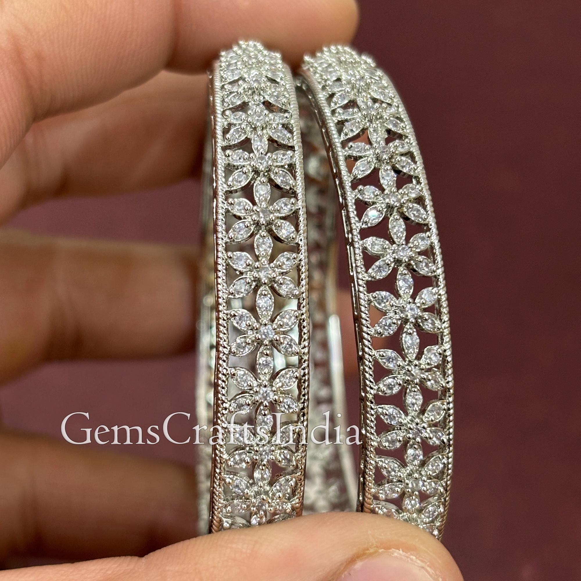 CZ Bangles/silver Bangle/indian Silver American Diamond Bangle/indian ...
