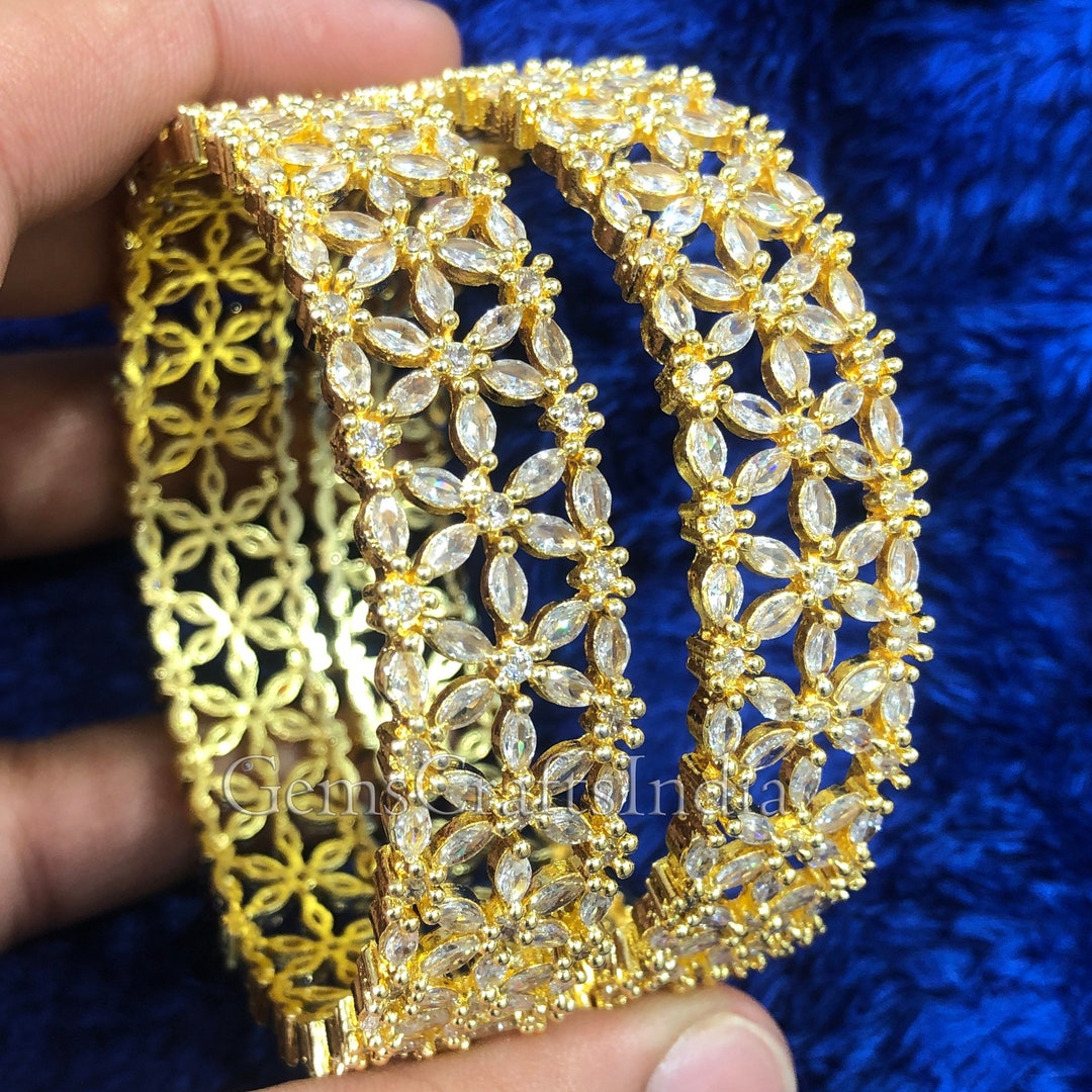 Indian Gold Finish American Diamond Bangles/ Indian Jewelry/ Set of 2 ...