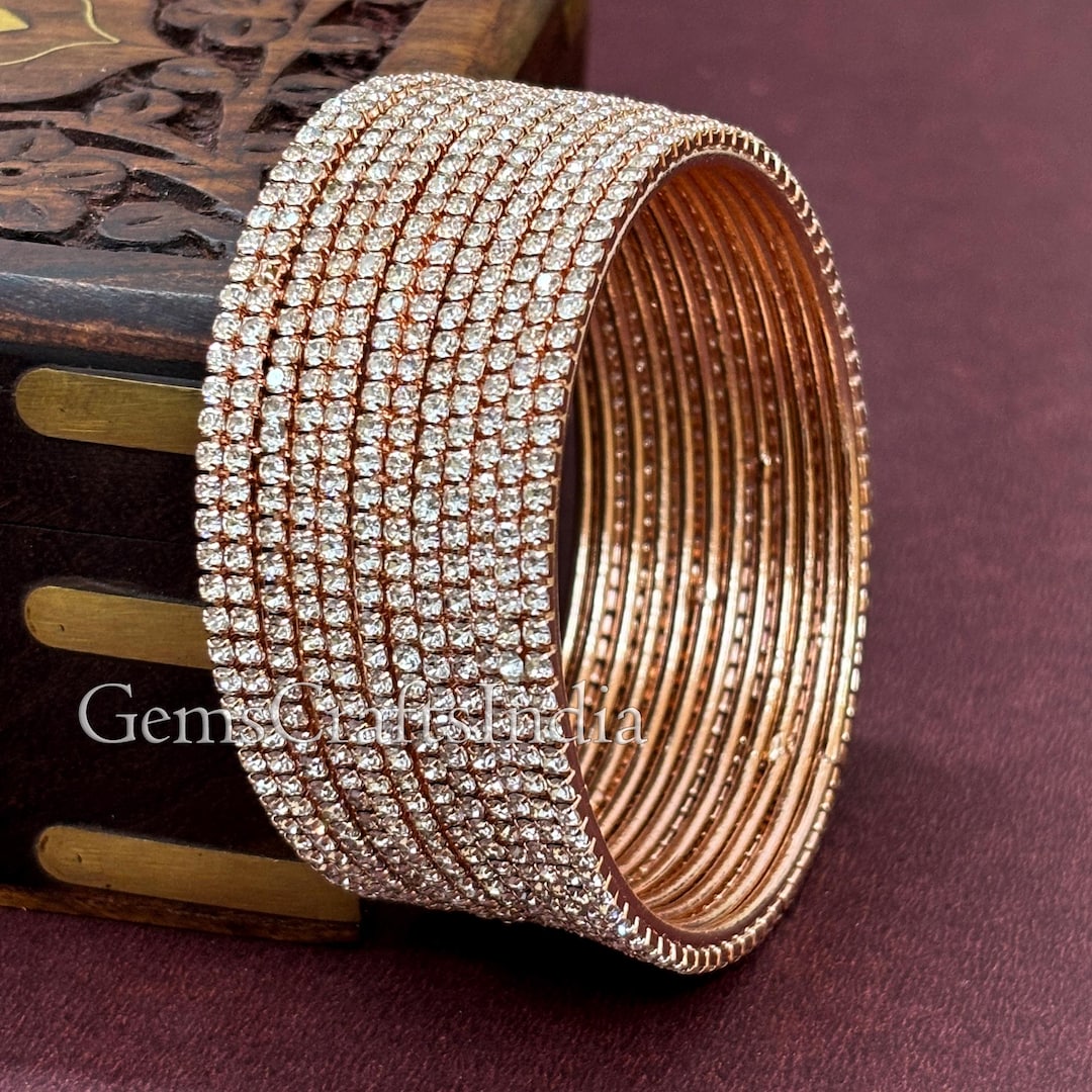 Indian Rose Gold Bangles Set/american Diamond Rose Gold Bangles ...