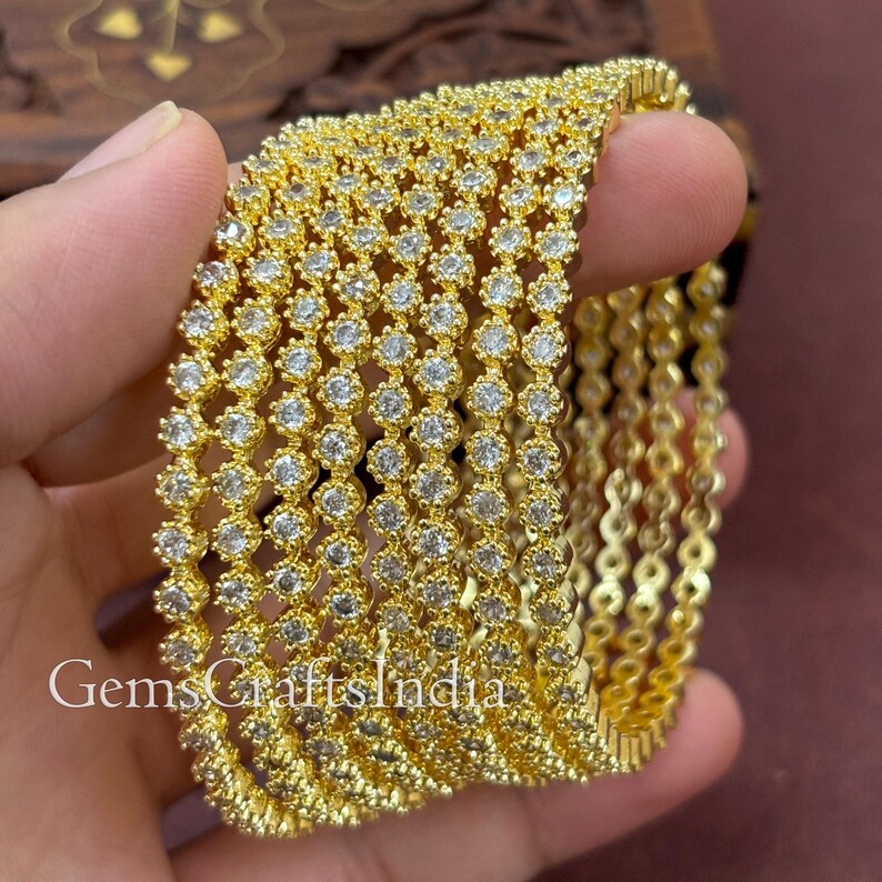 Indian Gold Finish Bangles Set/bollywood Style Bangle/american Diamond ...