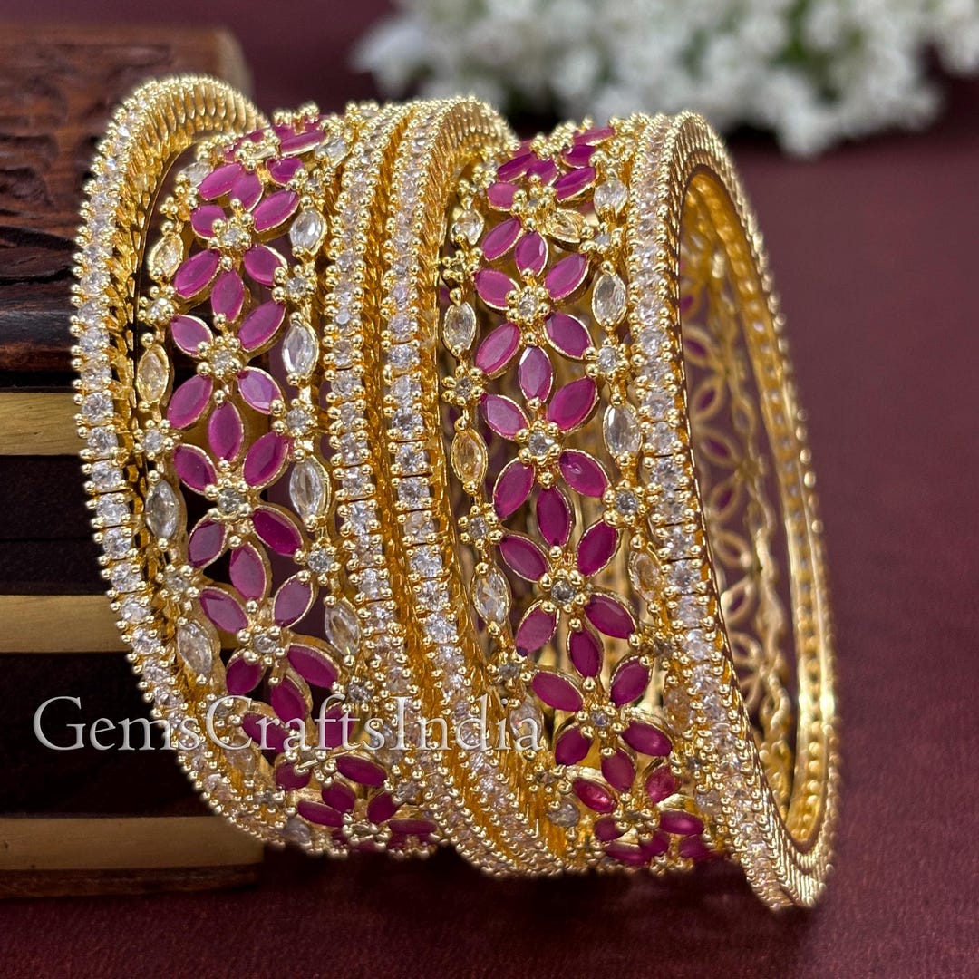 Indian Golden CZ Bangles/bracelets American Diamond Bangles/cubic Zirconia Bangles, CZ Stone ...