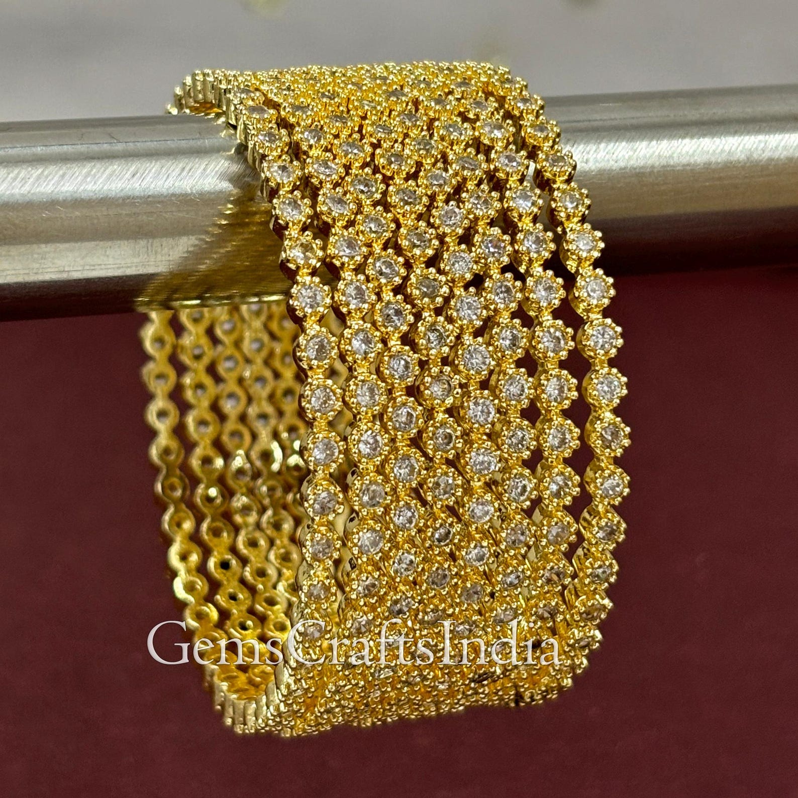 Indian Gold Finish Bangles Set/bollywood Style Bangle/american Diamond ...