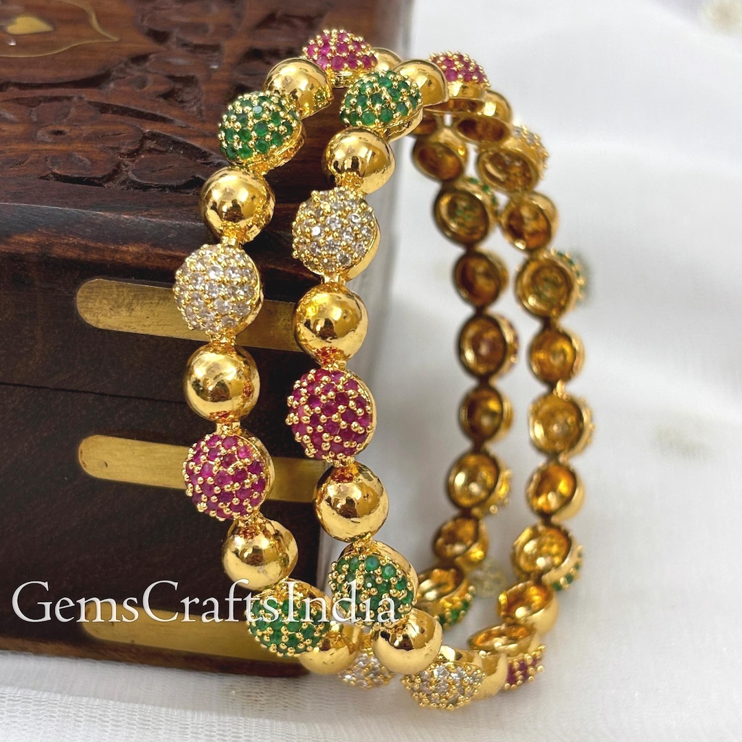 Golden CZ Stone Bangles Bracelet/american Diamond Bangles/ Polki Bangle ...