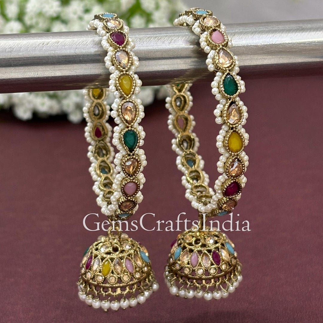 Indian Pearl Jhumka Bangle Bracelet/antique Gold Bangle/gold Plated ...