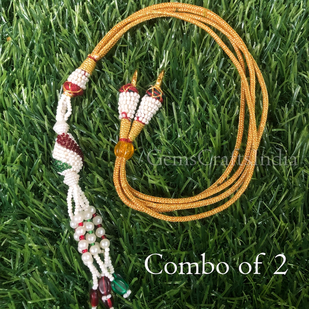 Indian Back Rope Hook Gold Color Pearl Adjustable Necklace Thread Dori ...