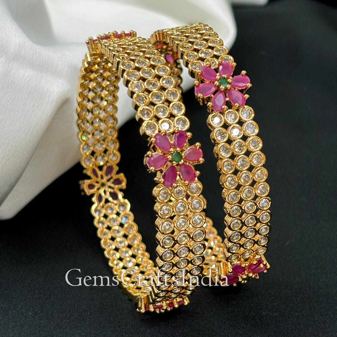 American Diamond Bangle Set /CZ Stone Bangle/golden CZ Bangles/bracelet ...