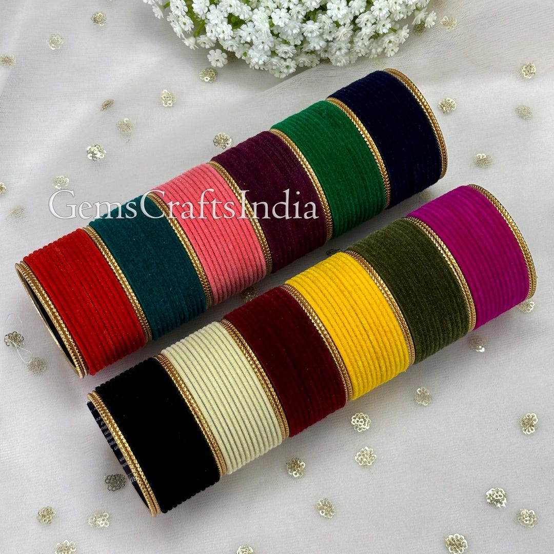 Indian Velvet Metal Bangle/ Indian Bangles/ Wedding Bangles Jewelry ...
