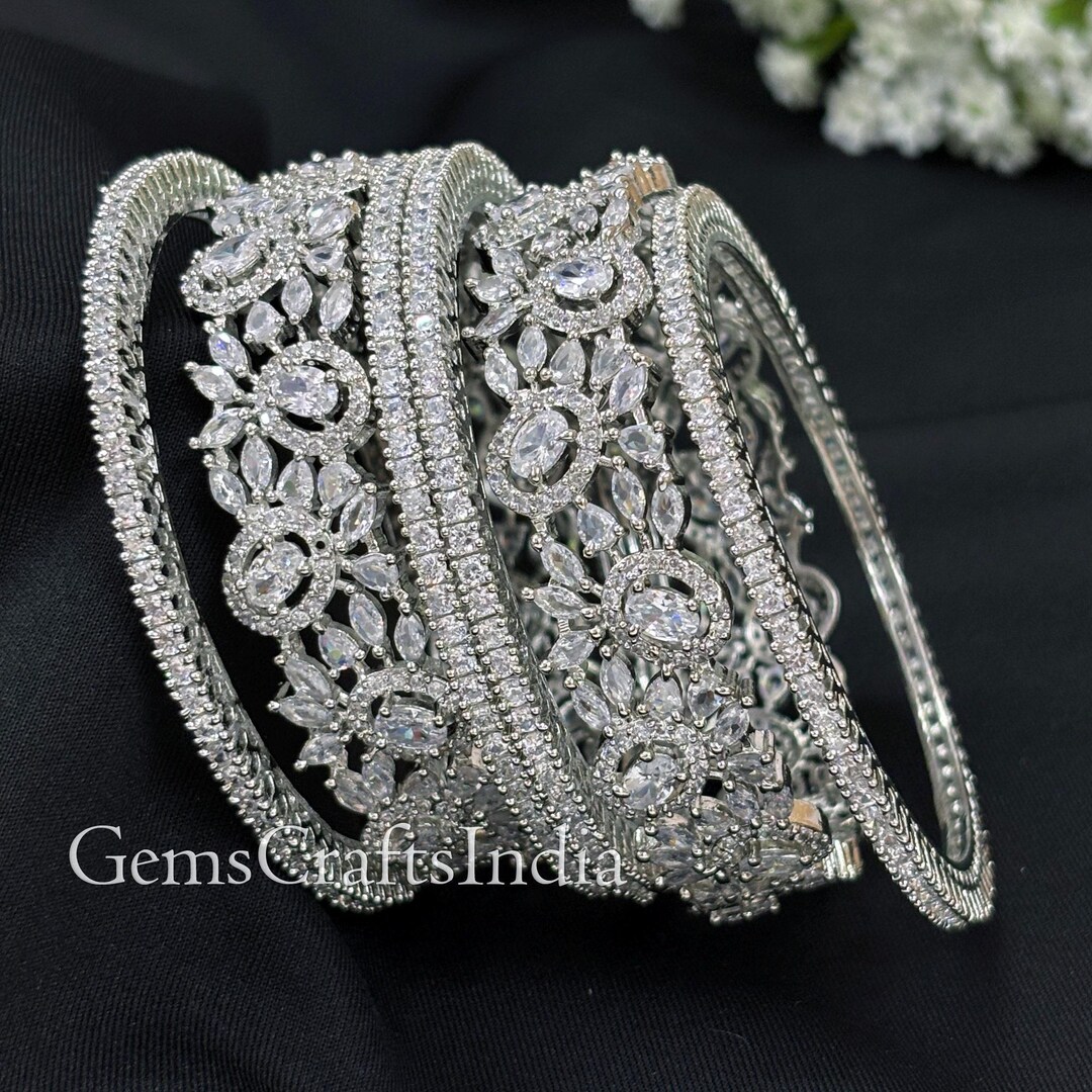Silver American Diamond Bangle Bracelet/cubic Zirconia Wedding Jewelry ...