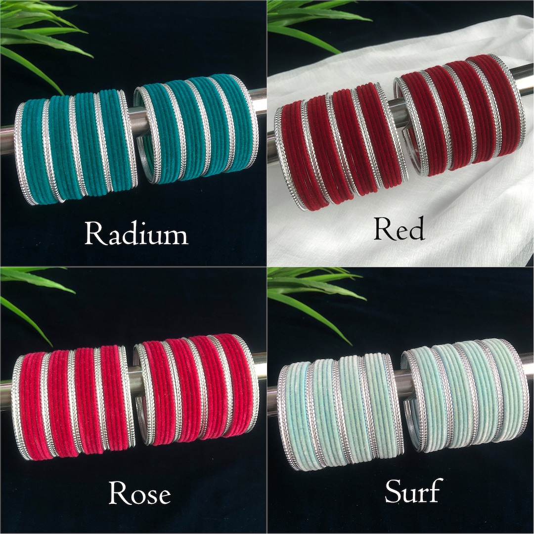 Indian Velvet Metal Bangle/ Indian Bangles/ Wedding Bangles Jewelry ...