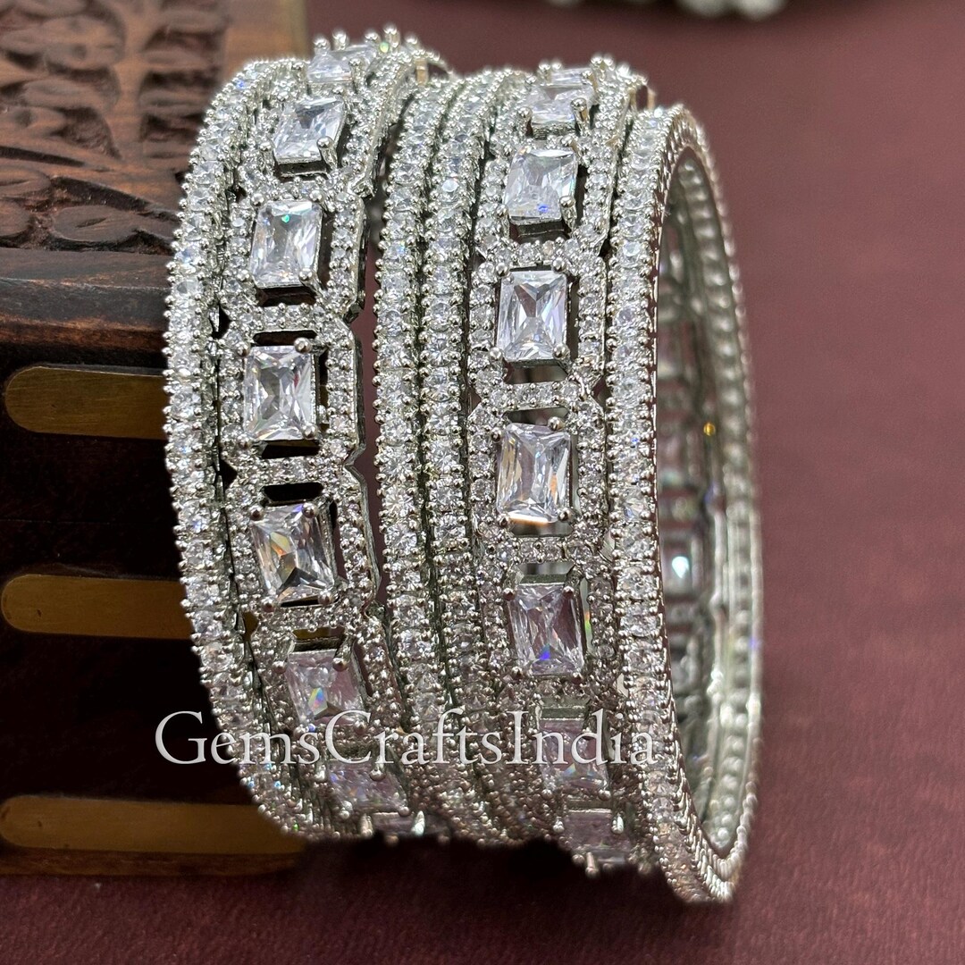 CZ American Diamond Bangle Bracelet/indian Bangle/cubic Zirconia Silver ...