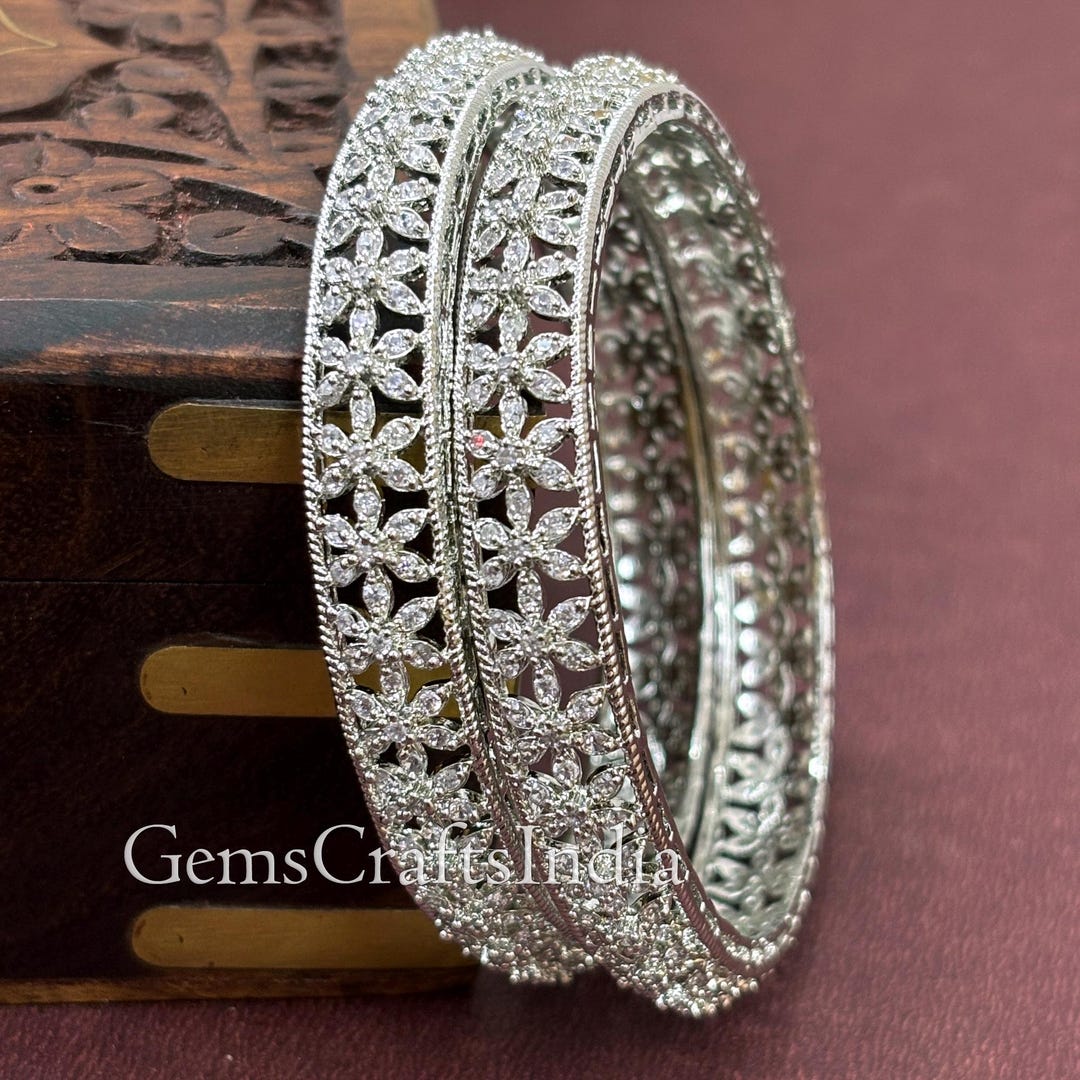 CZ Bangles/silver Bangle/indian Silver American Diamond Bangle/indian ...