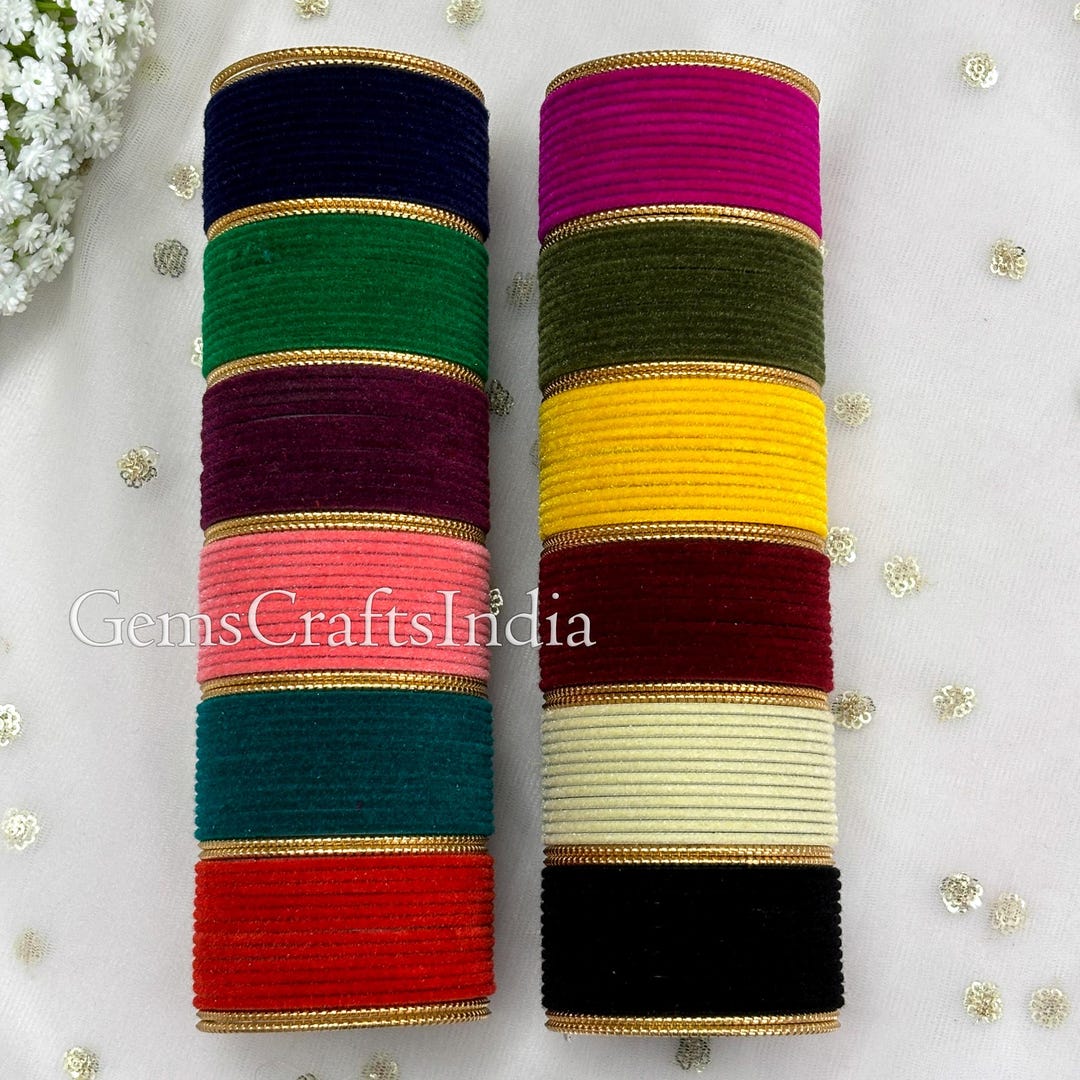 Velvet Metal Bangle/ Indian Bangles/indian Wedding Jewelry/ Festive 12 ...