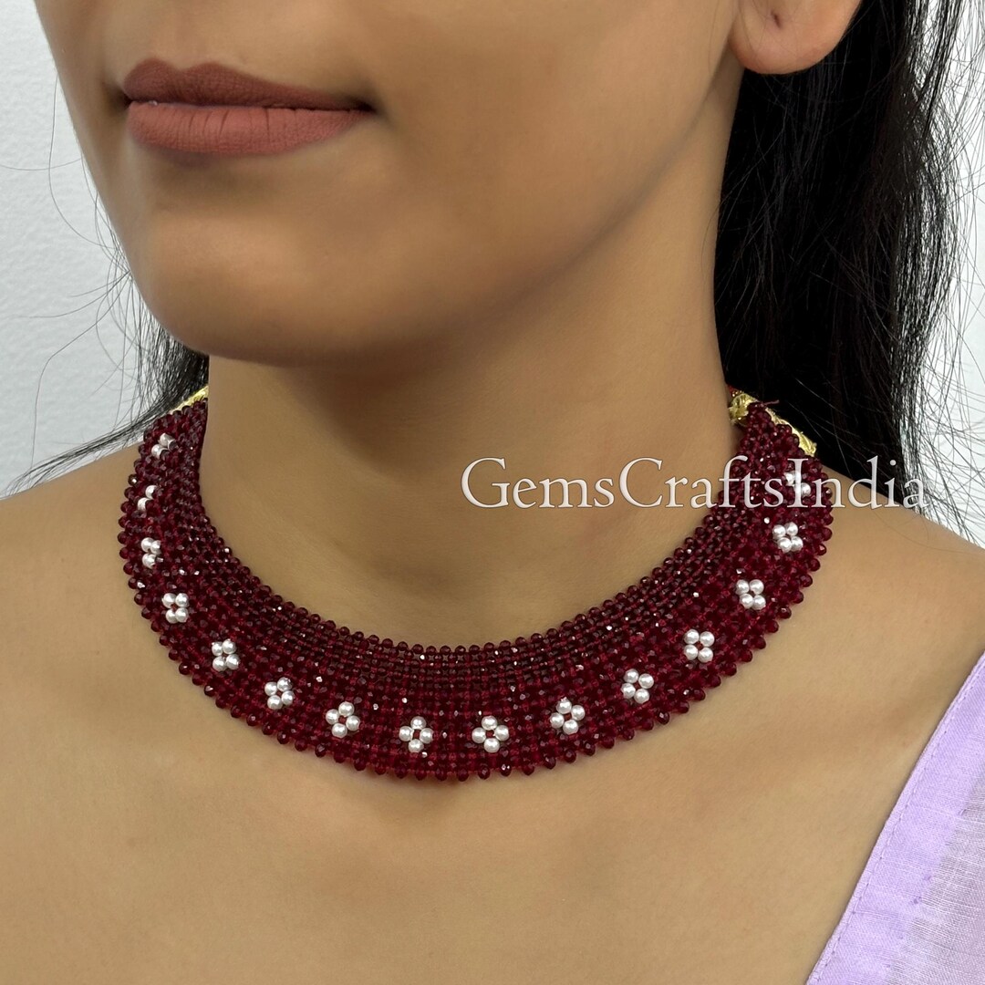 Indian Handmade Beaded Choker Necklace Set Jewelry, Indian Jewelry, Pearl Jewelry, Beaded ...