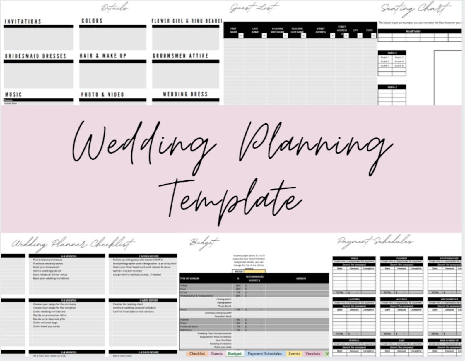 Hochzeit Planung Vorlage Deluxe Excel Tabelle | Etsy
