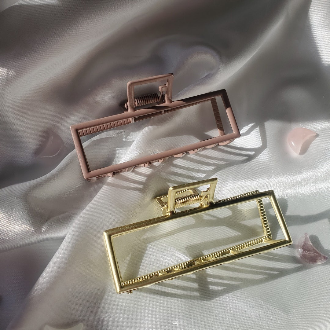METAL Rectangle Hair Clip, Gold, Beige Hair Clip, Designer Hair Clip ...