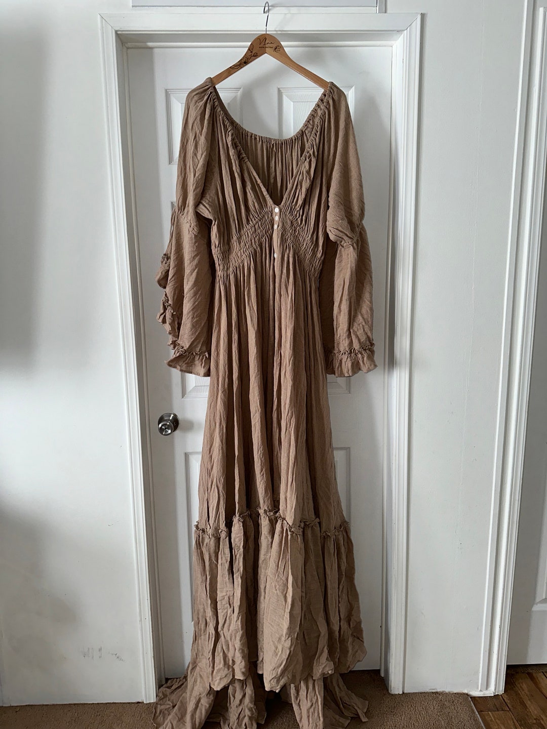 Rental Dress- Plus Size Tan Linen Dress, Maternity Shoot Dress, Photo ...