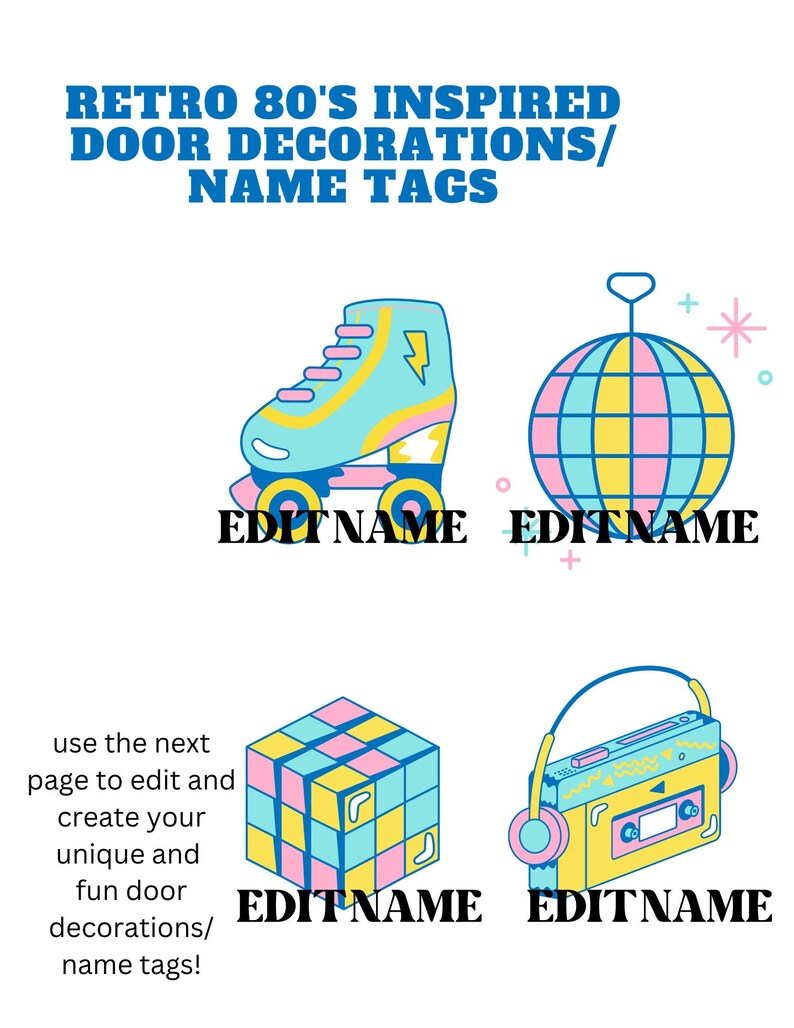 Retro 80s RA Door Decoration & Classroom Name Tags - Etsy